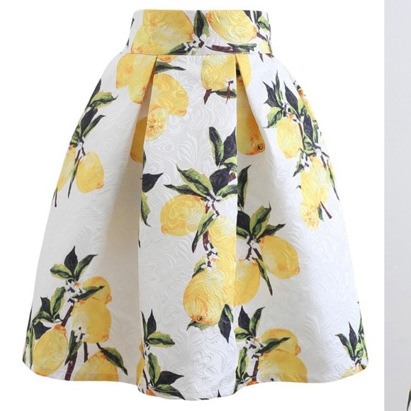 Chicwish | Skirts | Nwt Pleated Lemon Jacquard Midi Skirt | Poshmark